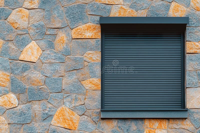 Modern Stone Wall with Closed Window Roller Shutter. Architectural ...