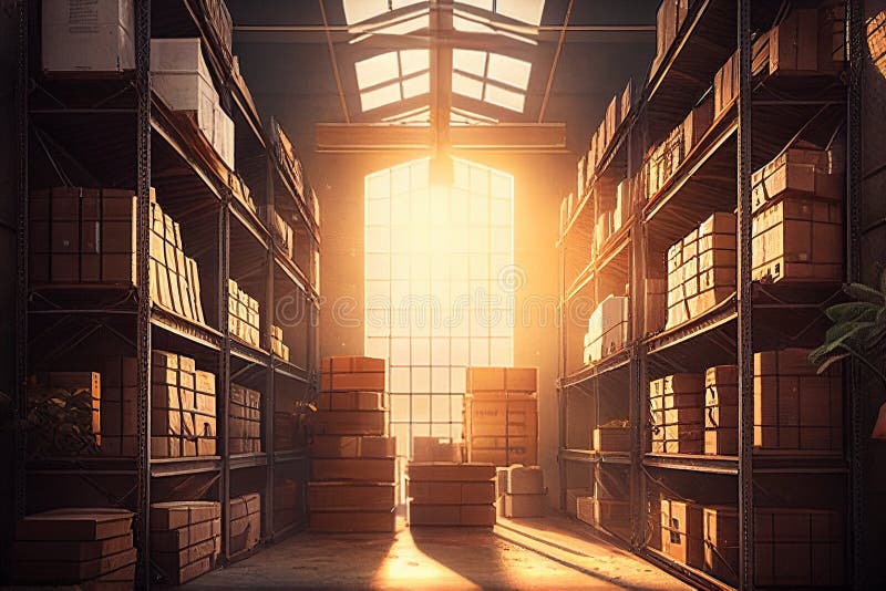 Modern Storage with Boxes on the Shelves. AI Generated. Stock Image ...