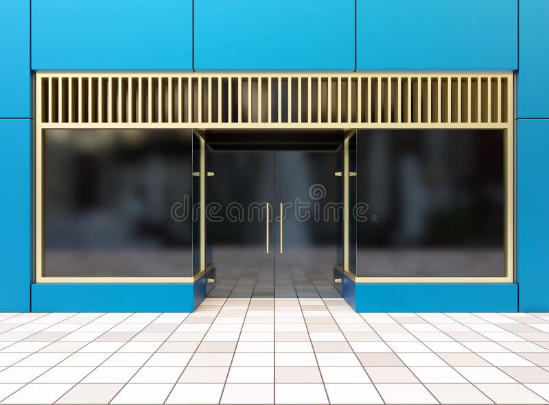 Modern Store Facade - Blue Shop Front with Large Windows Stock ...