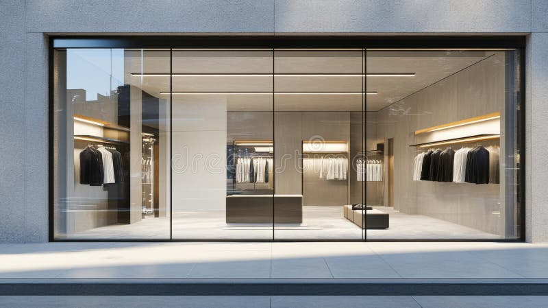 Modern Store Front with Glass Doors and Minimalist Interior Stock ...