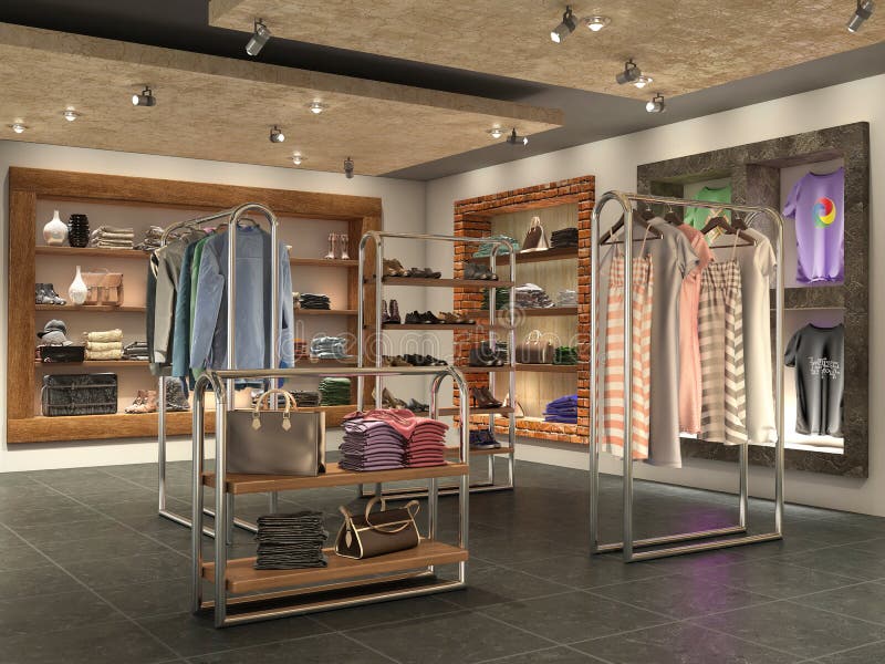 Modern Store Interior with Clothes. Stock Illustration - Illustration ...