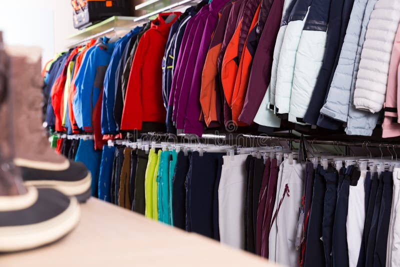 Modern Store Interior with Choice of Skiwear Stock Photo - Image of ...