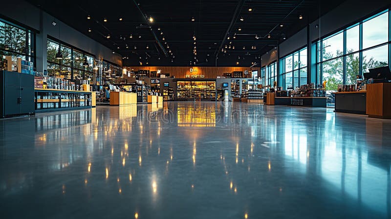 Modern Store Interior, Polished Concrete Floor, Showcasing Retail Space ...