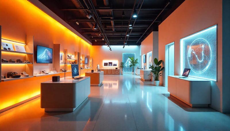 Modern Store Interior Sleek Displays Creative Lighting Stock Photos ...