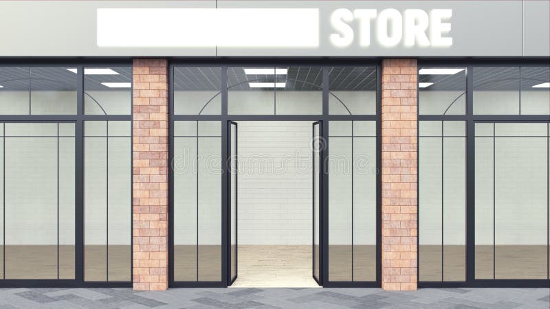 Modern Store. Shopfront with Large Large Windows, Brick Columns. 3d ...