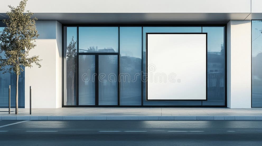 Modern Storefront with Blank Sign Stock Illustration - Illustration of ...