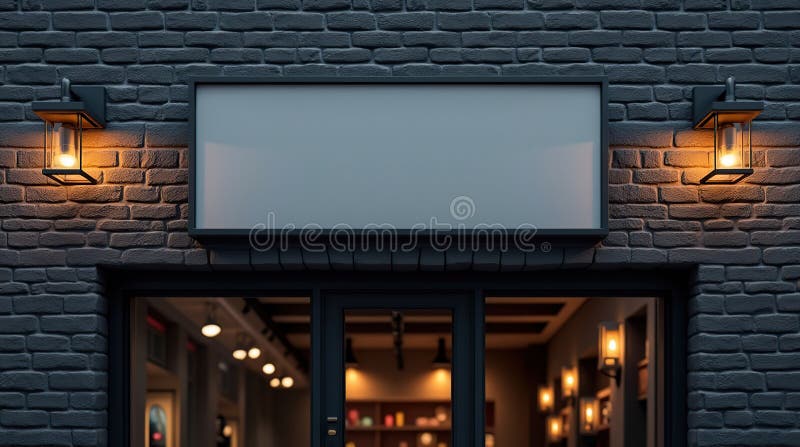 Modern Storefront with Blank Sign and Elegant Lighting at Night Stock ...