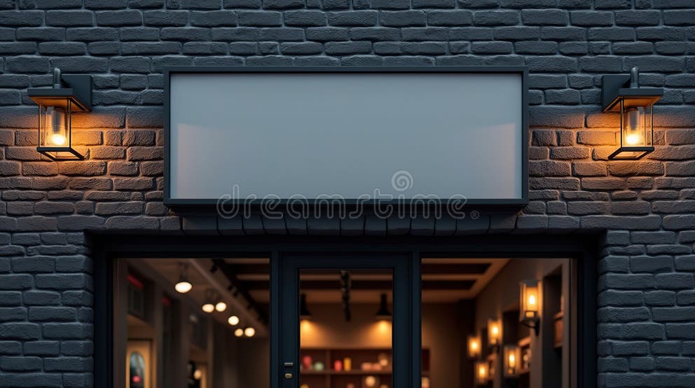 Modern Storefront with Blank Sign and Elegant Lighting at Night Stock ...