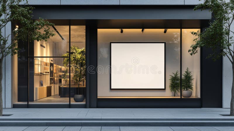 Modern Storefront with Blank Sign at Night Stock Illustration ...