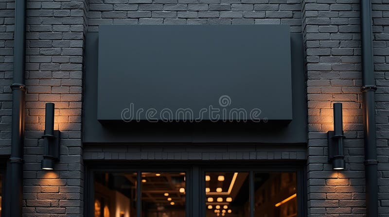 Modern Storefront with Blank Sign on Stylish Black Brick Exterior Stock ...