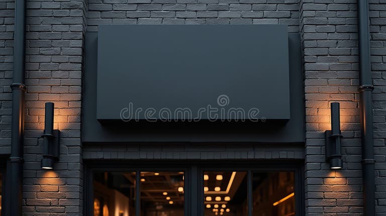 Modern Storefront with Blank Sign on Stylish Black Brick Exterior Stock ...