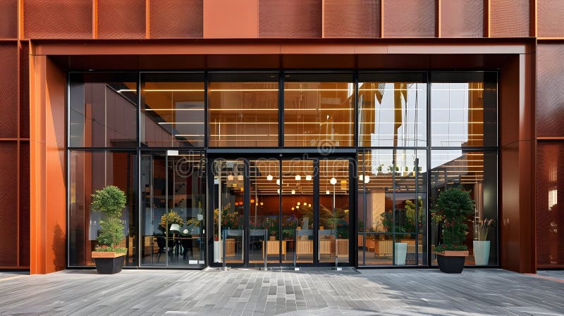 Modern Storefront Design with Reddish Brown Accents Stock Illustration ...