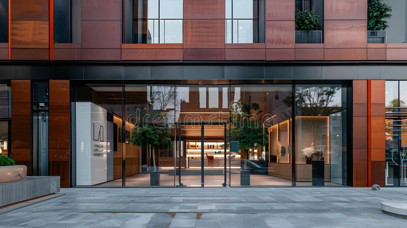 Modern Storefront Design in Reddish Brown Exterior Stock Illustration ...