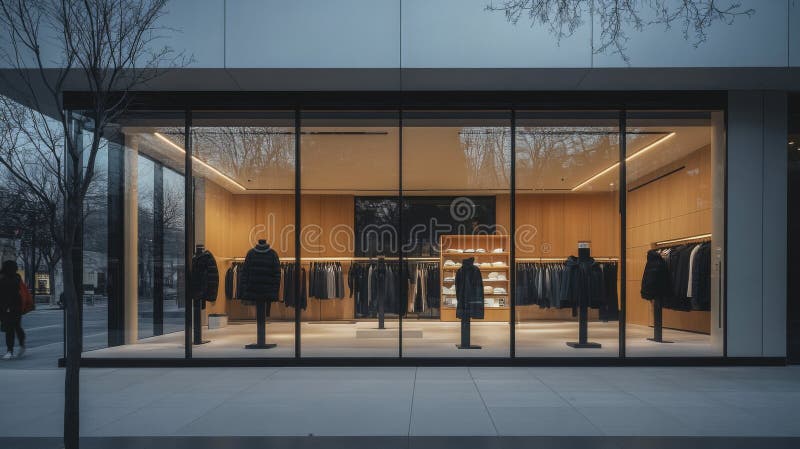 Modern Storefront with Display of Clothing Mannequins Stock ...