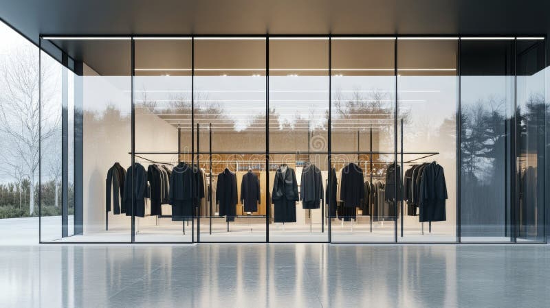 Modern Storefront Displaying Black Clothing in a Minimalist Design ...