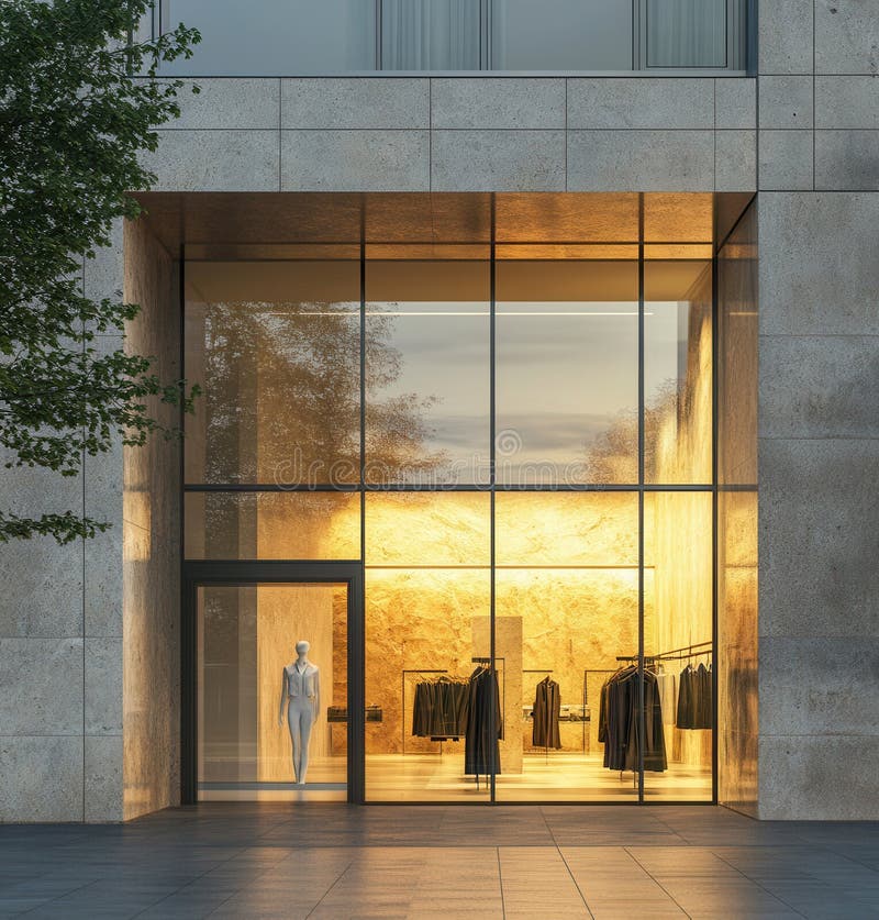 Modern Boutique Storefront at Dusk Stock Illustration - Illustration of ...