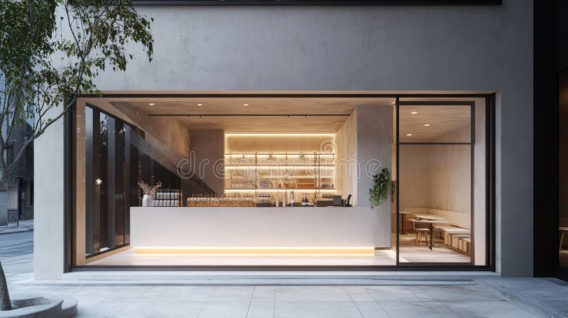 Modern Storefront with Large Glass Windows and Illuminated Interior ...