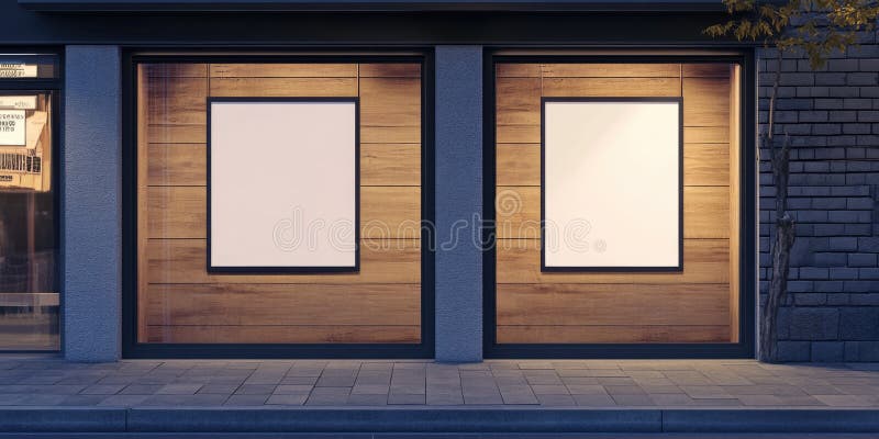 Modern Storefront at Night with Brick Detail Stock Image - Image of ...