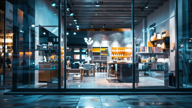 Modern Storefront at Night stock photo. Image of countertop - 355220008