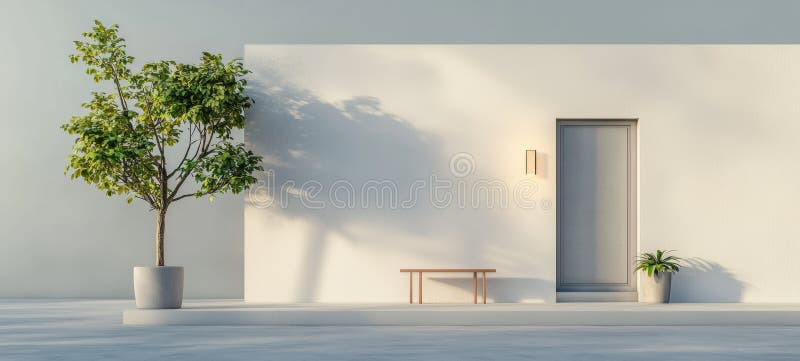 Modern Storefront with Welcoming Atmosphere, Featuring Tree, Bench, and ...