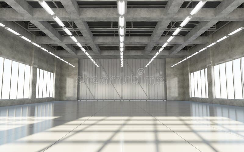 Modern Storehouse Interior with Lamps and Large Windows. Stock ...