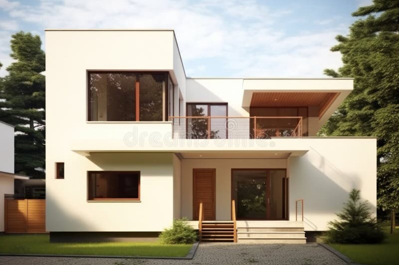 Modern 2-story House Plan, White and Light Brown Style. AI Generated ...