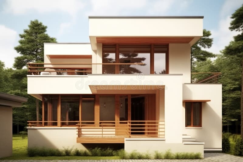 Modern 2-story House Plan, White and Light Brown Style. AI Generated ...