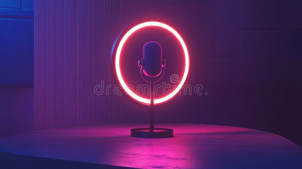 A Modern Streaming Setup with a Clean Microphone and a Glowing Ring ...