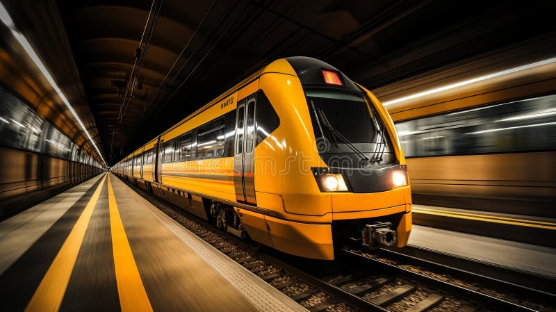 Modern and Streamlined High Speed Train Speeding Along the Tracks with ...