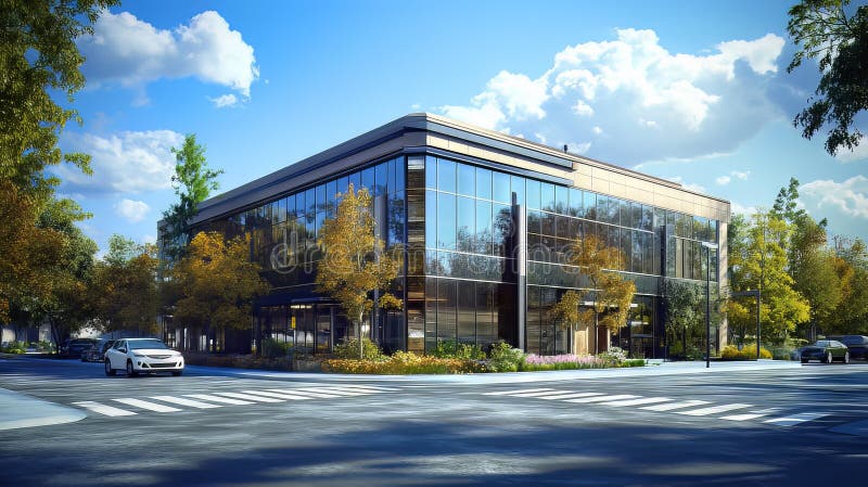 Modern Street Corner with Glass Building Stock Illustration ...