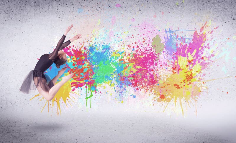 Modern Street Dancer Jumping with Colorful Paint Splashes Stock Photo ...