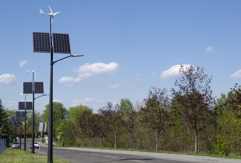 Modern Street Lighting Pole with Solar Panel Free Energy Stock Photo ...