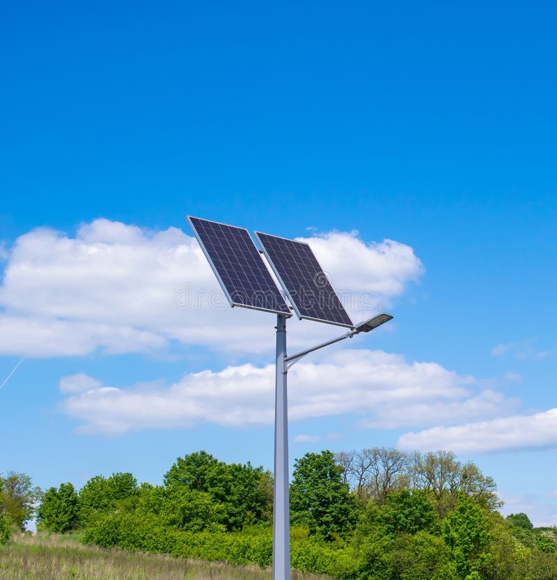 Modern Street Lighting Pole with Solar Panel Stock Image - Image of ...