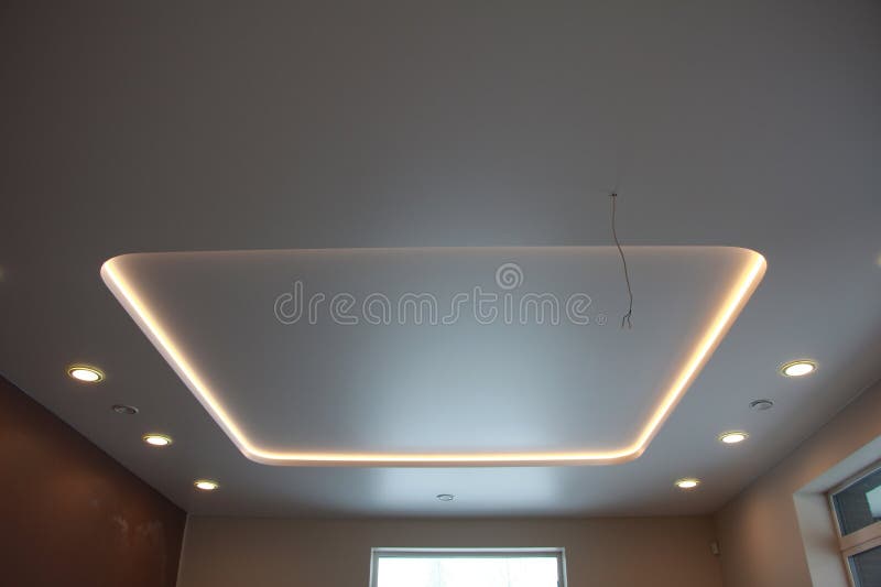 Modern Stretch Ceiling with Round Recessed LED Lights Stock Image ... Modern Stretch Ceiling with Round Recessed LED Lights Stock Image ...