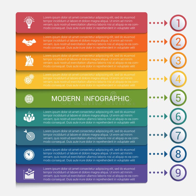 Modern Strips Infographics 9 Options Banner Stock Vector - Illustration ...