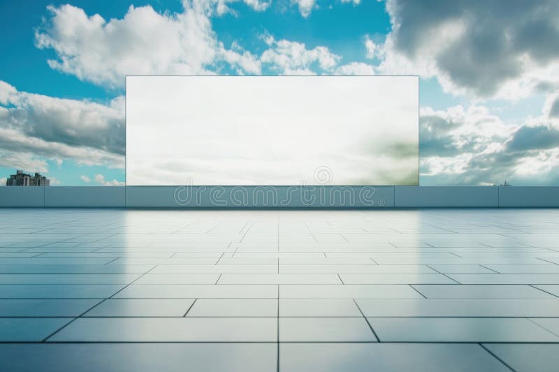 Modern Structure with Blank Screen on Rooftop Against Blue Sky and ...