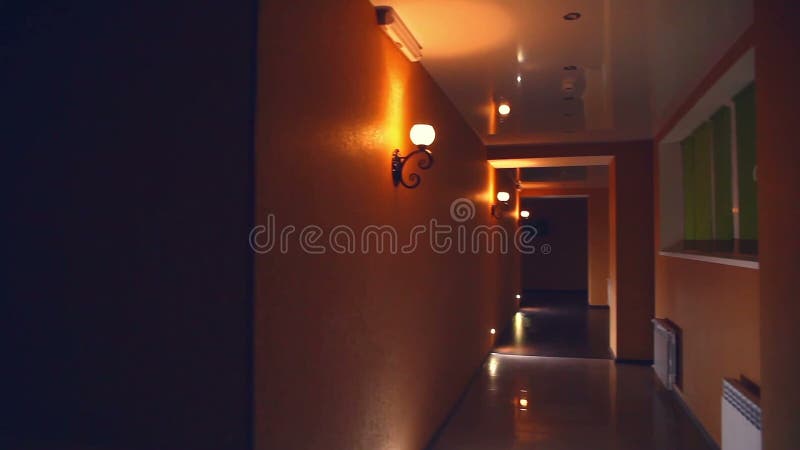 Modern Structure Night Corridor in Hotel Yellow Stock Video - Video of ...