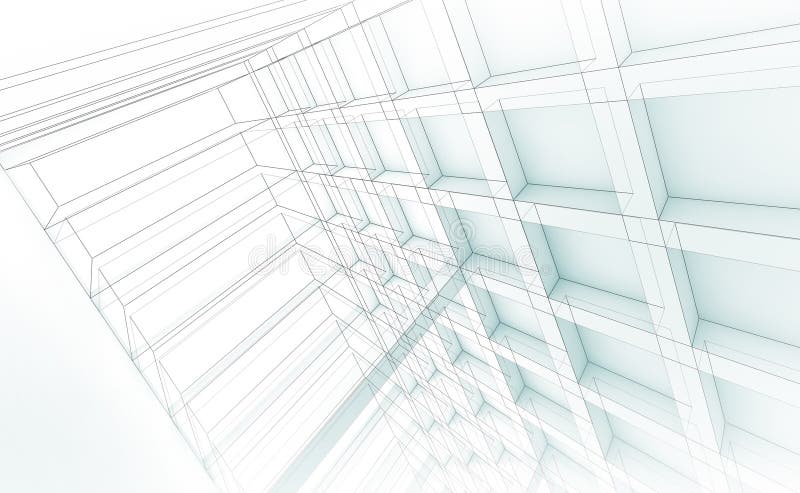 Modern Structure, 3d Illustration, Wire-frame Effect Stock Illustration ...