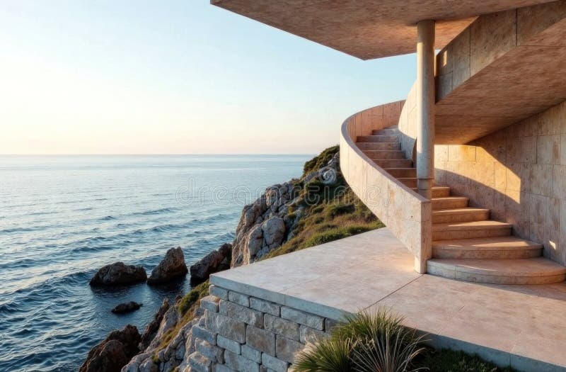 A Modern Structure Features a Spiral Staircase Leading Down To the ...