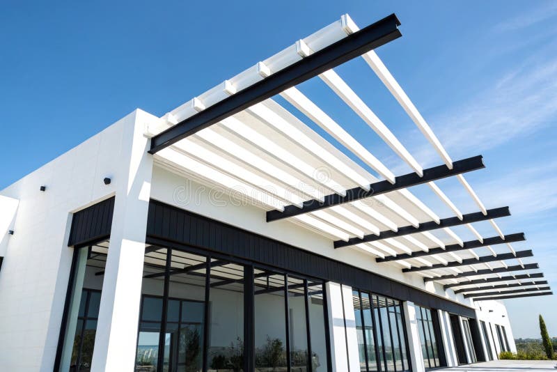 Modern Structure with Horizontal White Beams and Black Frame Stock ...