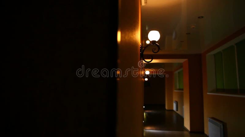 Modern Structure Night Corridor in Hotel Yellow Stock Video - Video of ...