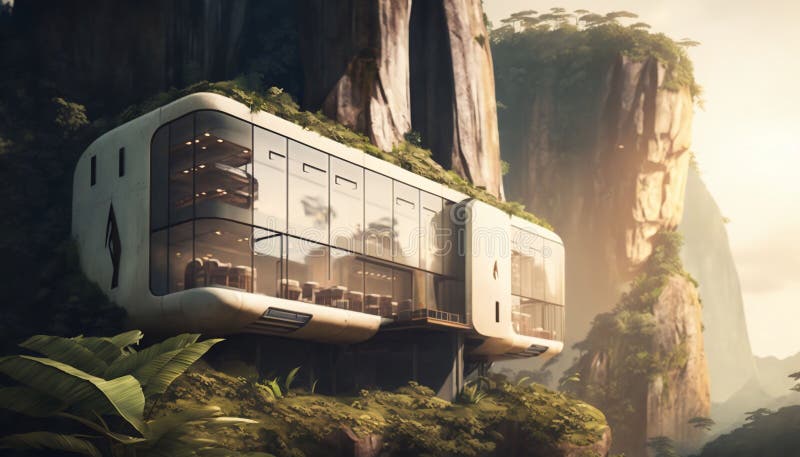 Modern Structure Situated Atop a Cliff Overlooking a Lush Green Forest ...