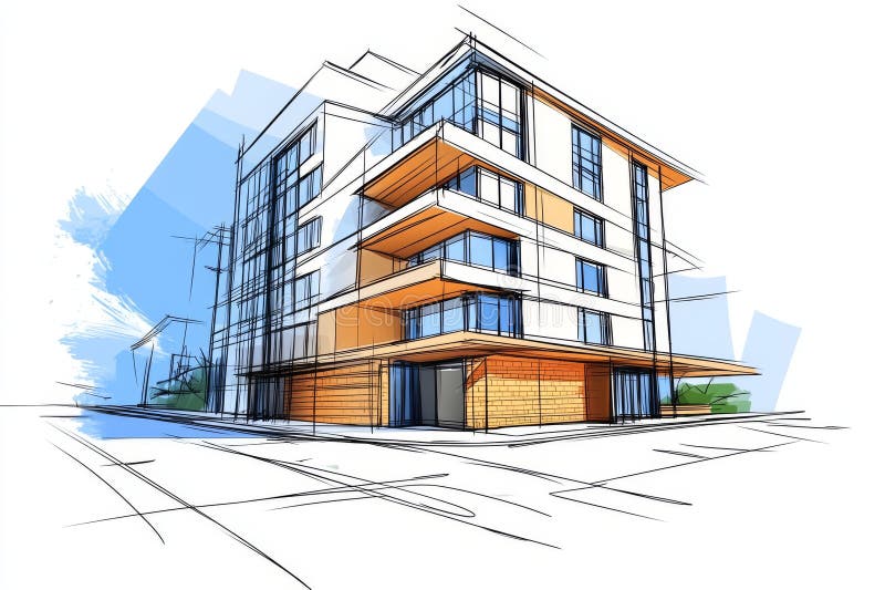 Beside a Modern Structure Stands a Brick Apartment Building Stock Image ...