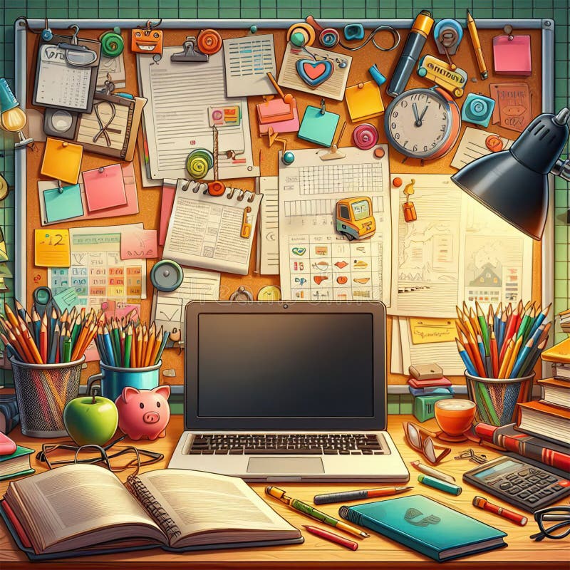 Modern Student Desk. Back To School Concept Stock Illustration ...