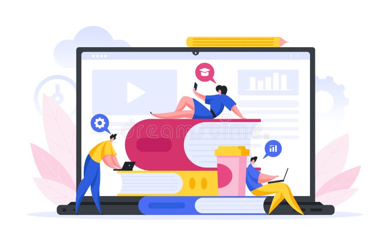 Modern Students Using Gadgets for Online Studies Stock Vector ...