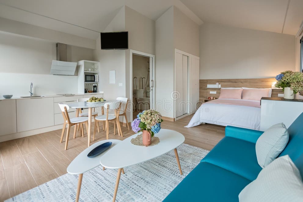 Modern Studio Apartment with Integrated Living Spaces Stock Image ...