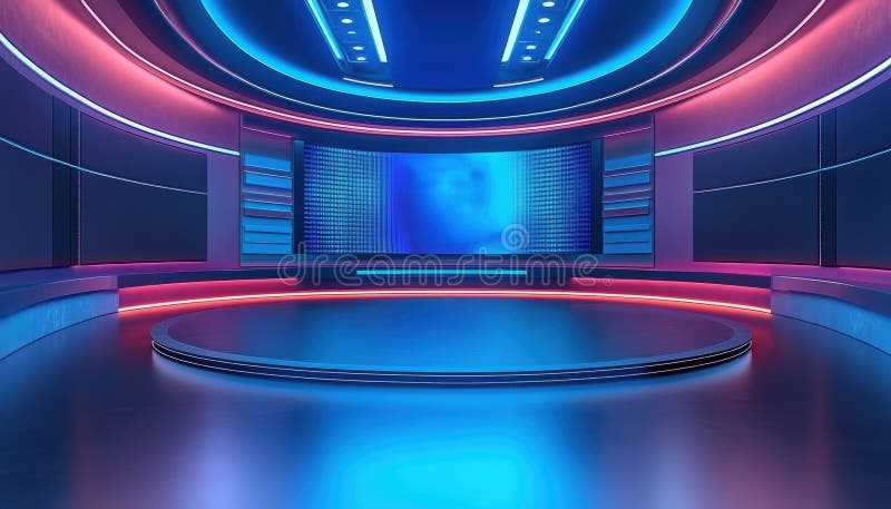 Modern Studio Backdrop with Vibrant Lighting for Broadcasting Events at ...