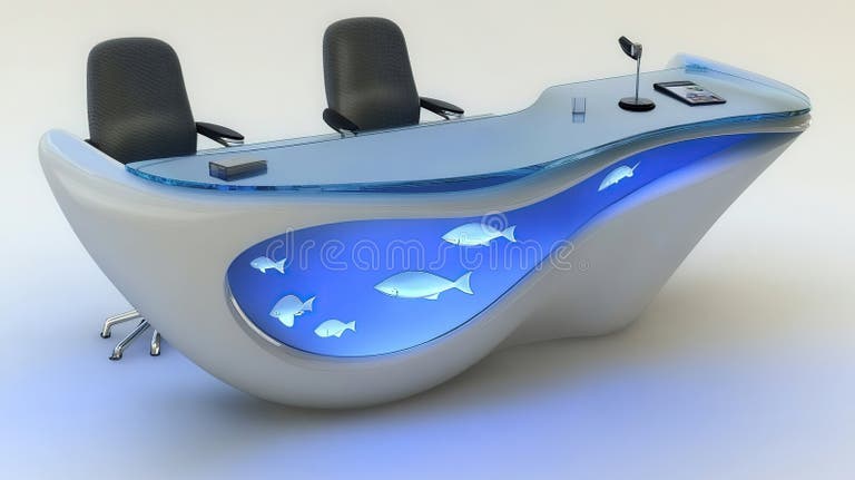 Modern Studio Desk, Aquatic Theme, Broadcast Setting, Fish Tank Stock ...