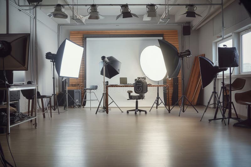 Modern Studio Interior with Pro Equipment. Studio Brick Walls, Empty ...