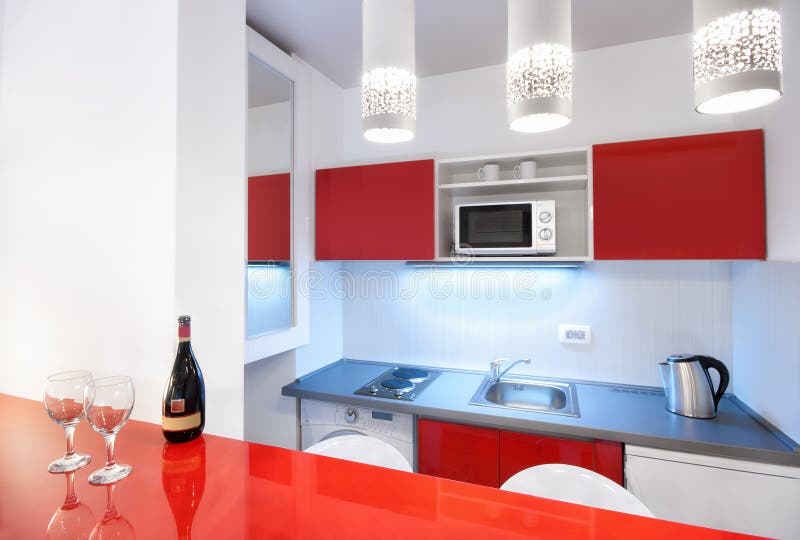 Modern studio kitchen stock image. Image of furnished - 81846957